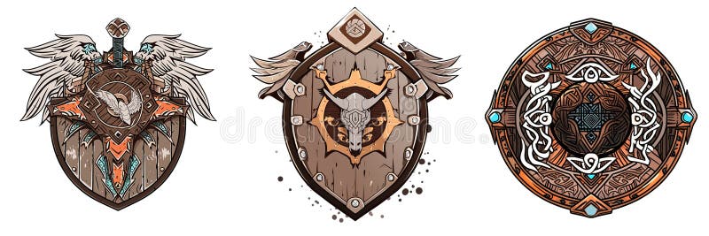 Battle Shield Warrior Viking Logo 2D AI Generated Stock Image - Image ...