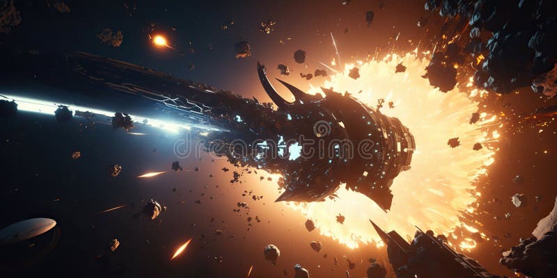 Battle of Spaceships, Attack on the Space Station. Explosion of a Ship ...