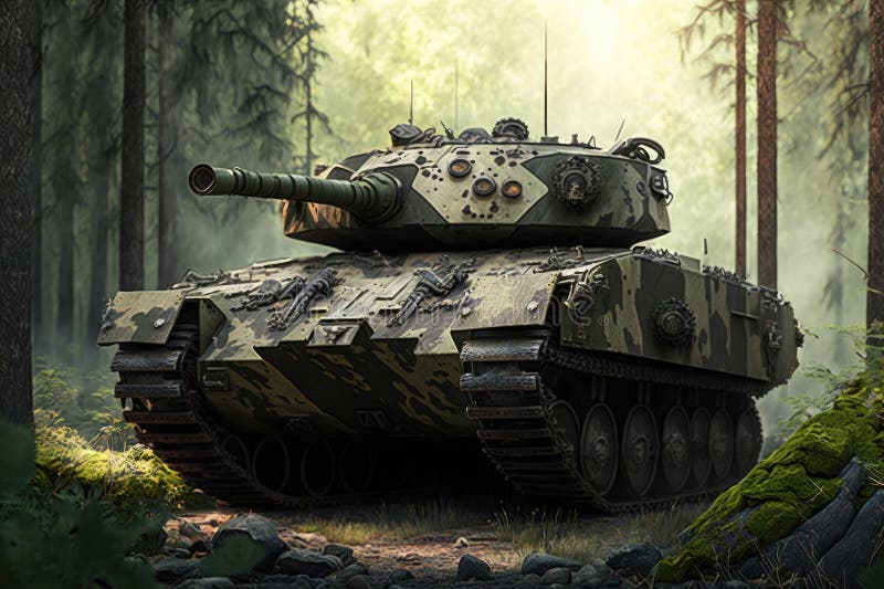 Battle Tank, Camouflaged in the Forest, Ready for Attack Stock ...