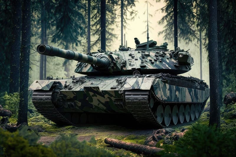 Battle Tank, Camouflaged in the Forest, Ready for Attack Stock ...