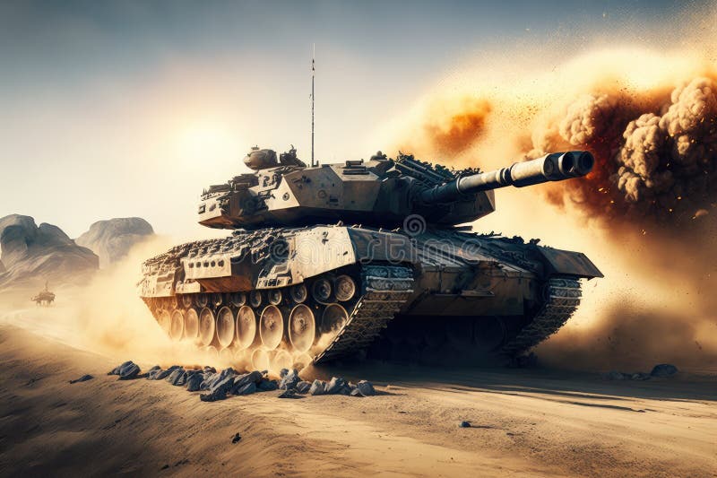 Battle Tank, Rolling Across Rugged Terrain, Giving the Impression of ...
