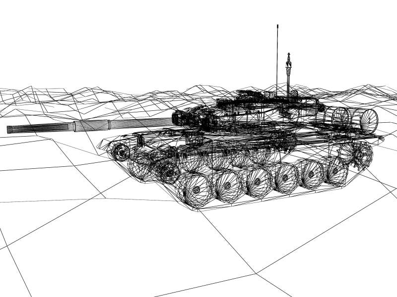 Battle Tank on Sand Wire Frame ,3d Stock Illustration - Illustration of ...