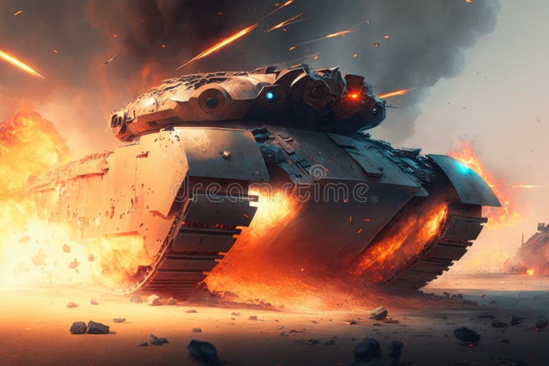 Battle Tank, Surrounded by Fire, during Intense Battle Stock ...