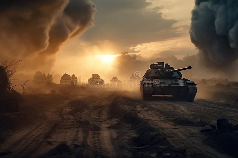 Battle of Tanks on Battlefield in the Modern War. Generative AI ...