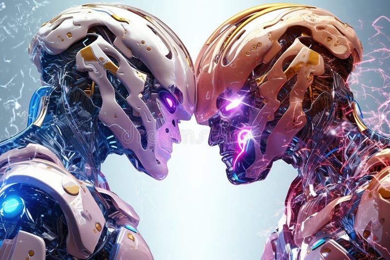 Battle between Two Futuristic Robots or Cyborgs. Artificial ...