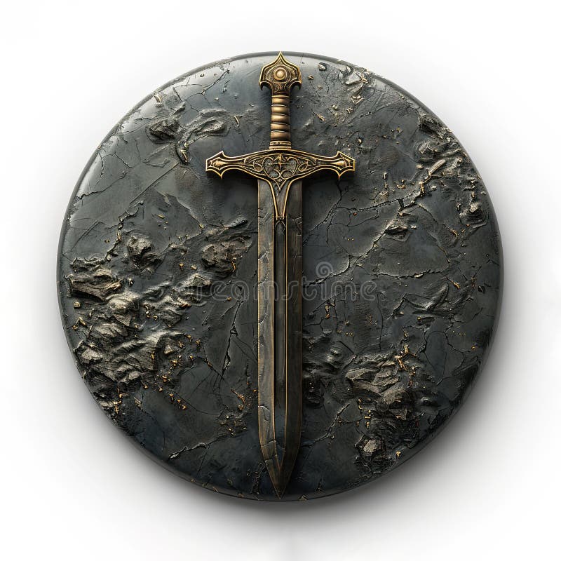 Battle-worn Shield and Sword Isolated on White Stock Illustration ...