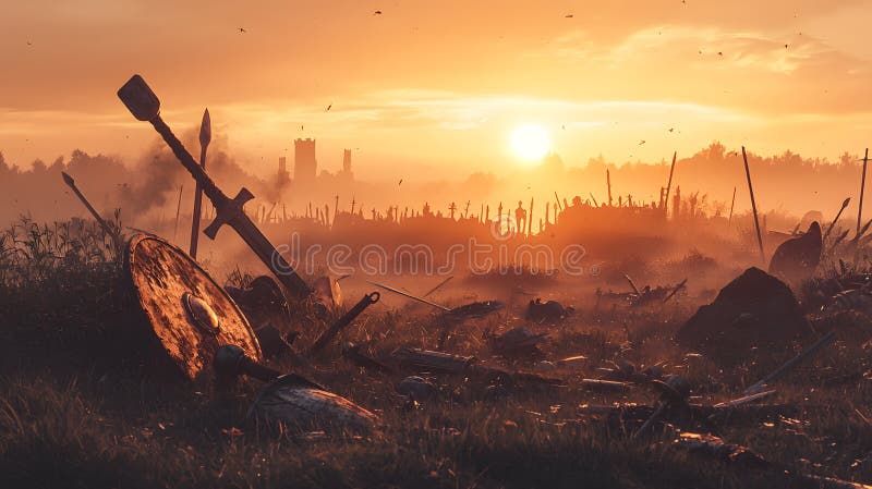 Battlefield Aftermath Ruins Digital Art Sunrise Wide Angle Historical ...