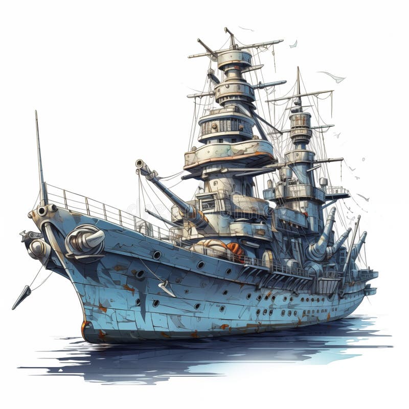 Battleship White Background Stock Photo - Image of artillery, port ...