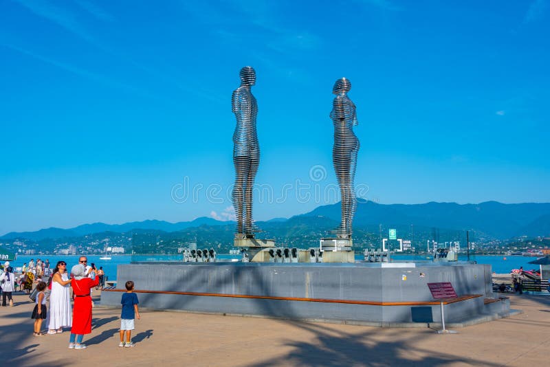 Batumi, Georgia, August 31, 2023: Ali & Nino Statue in Batumi, G ...