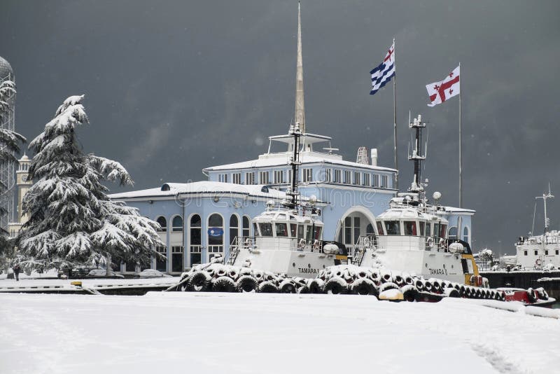 Batumi Seaport at Snowy Winter Day Editorial Stock Photo - Image of ...