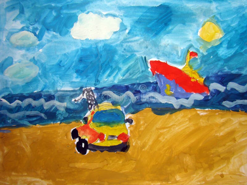 Bau Auf Dem Strand - Gemalt Vom Kind Stock Abbildung - Illustration von ...