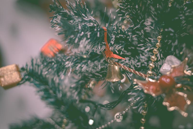Baubles Hanging on Christmas Tree. Retro Filter Effect. Stock Image ...