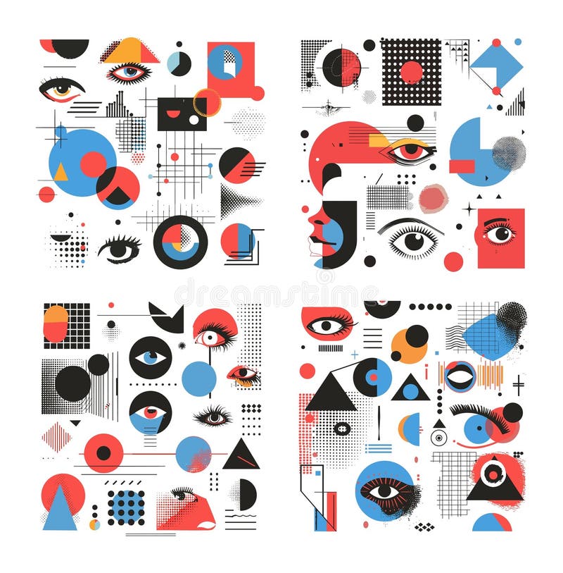 Bauhaus Elements Minimalism Vector Compositions. Geometric Circle ...