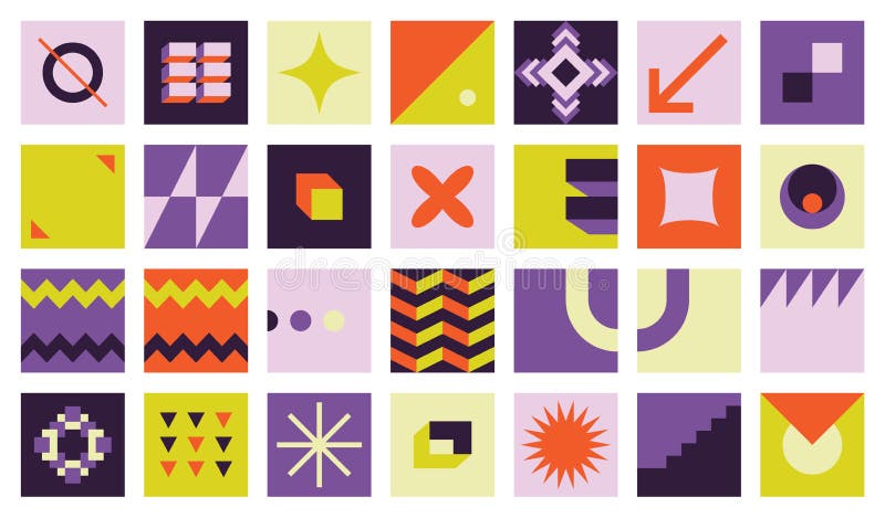 Bauhaus Geometric Brutalism Forms. Modern Bold Blocks, Dynamic Abstract ...