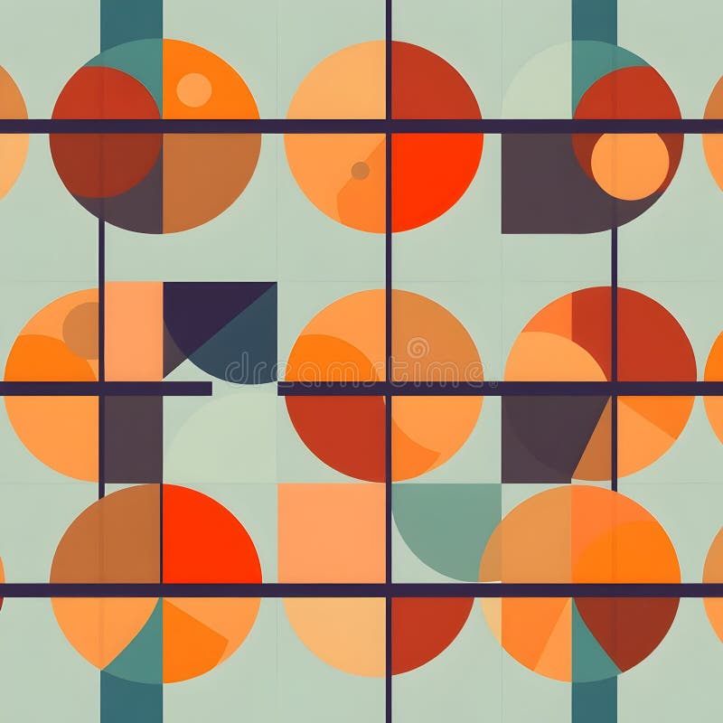 Bauhaus-inspired Textile with Geometric Grid, Vibrant Refined Symmetry ...
