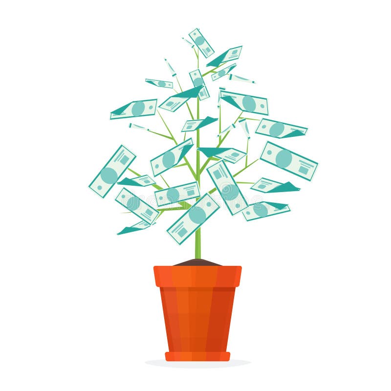 Baum-Geld in Einem Topf Vektor Vektor Abbildung - Illustration von ...