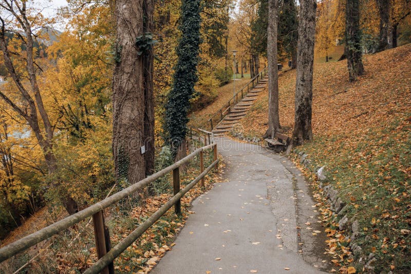 Baumgarten Landscape Autumn Park with a Winding Path with Railings ...