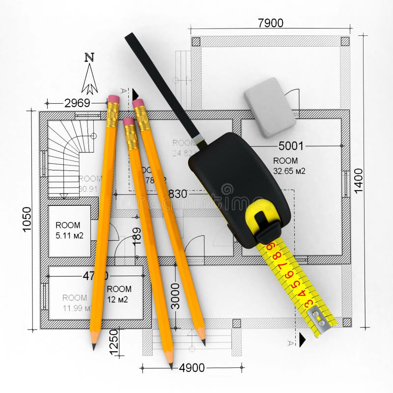 Bauplan Auf Rolle Mit Maßstab Stock Abbildung - Illustration von ...