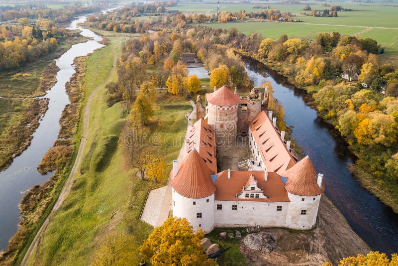 Bauska Town Aerial Panorama with Bauska Medieval Castle Stock Photo ...