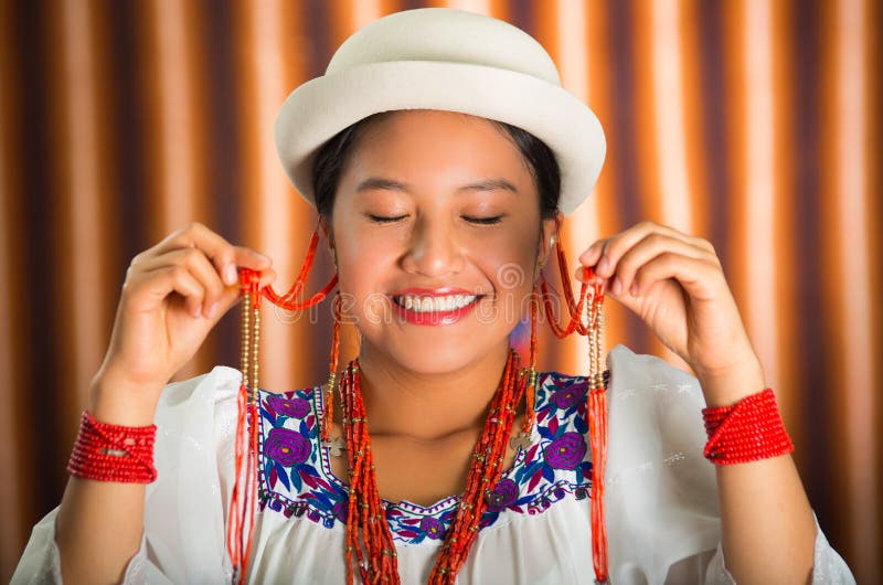 Bautiful Hispanic Model Wearing Andean Traditional Clothing with ...