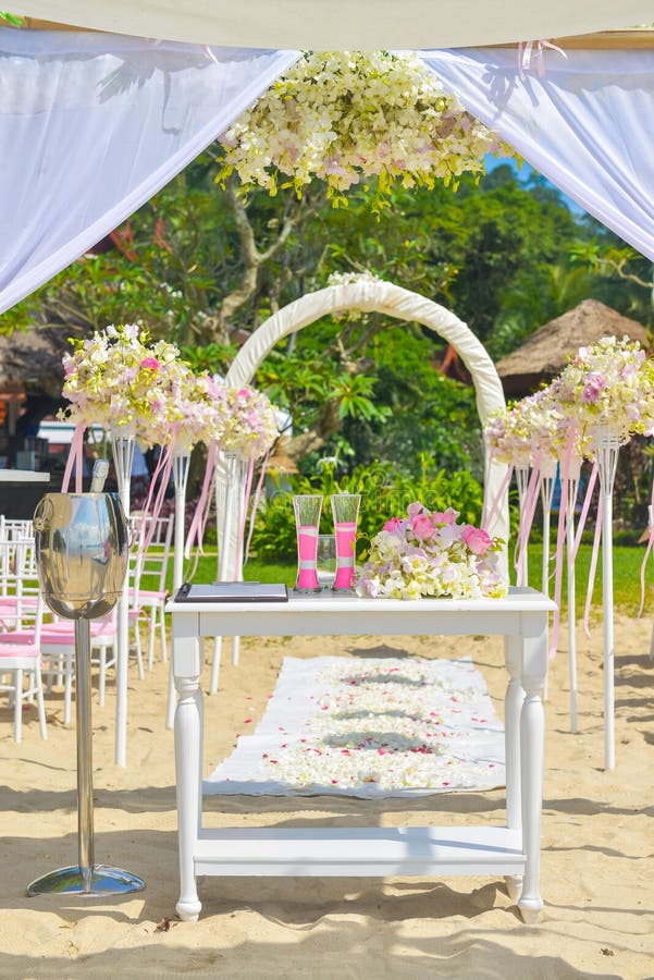 Bautiful Wedding Set Up on the Beach Stock Photo - Image of flower ...