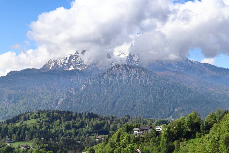 Bavarian Alps with Forest and Clouds in Spring, Berchtesgaden, Germany ...