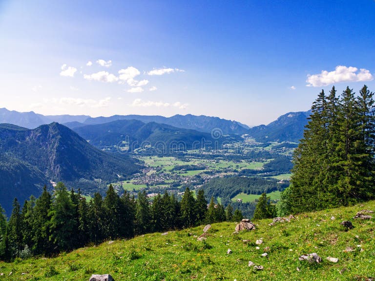 Bavarian Alps Landscape in Summer Stock Photo - Image of village, hill ...