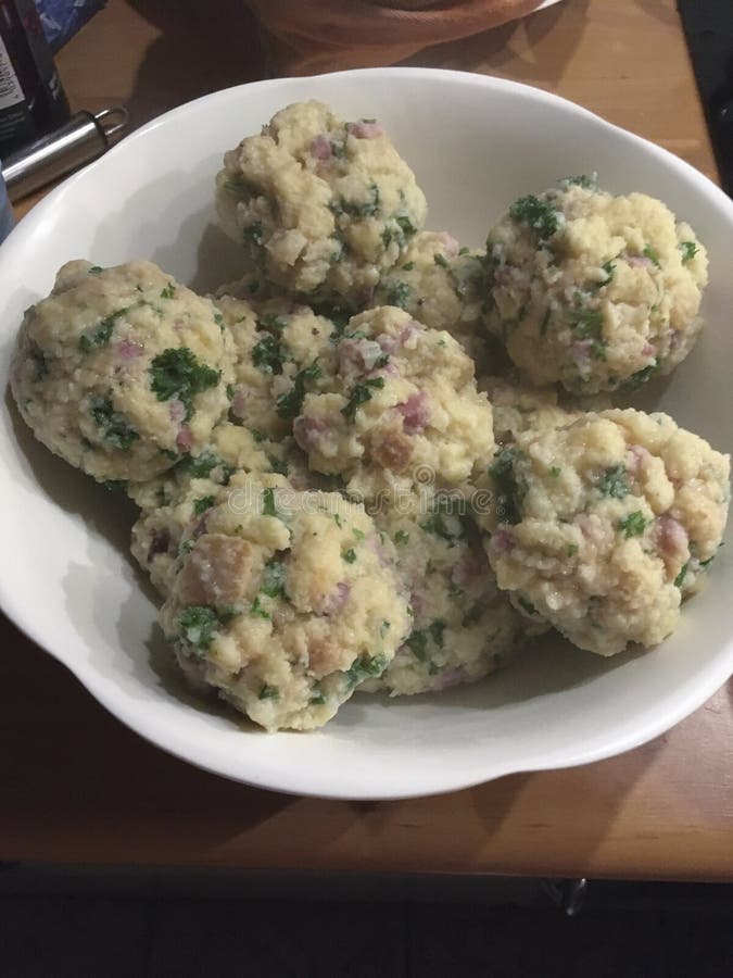 Bavarian Bread Dumplings with Bacon, Homemade Stock Photo - Image of ...