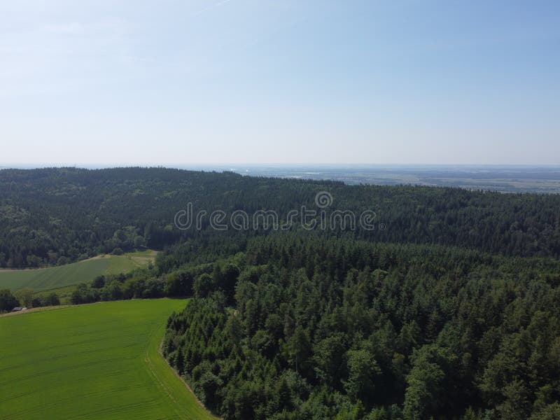 Bavarian Forest with Fields and Meadows, Aerial Stock Image - Image of ...