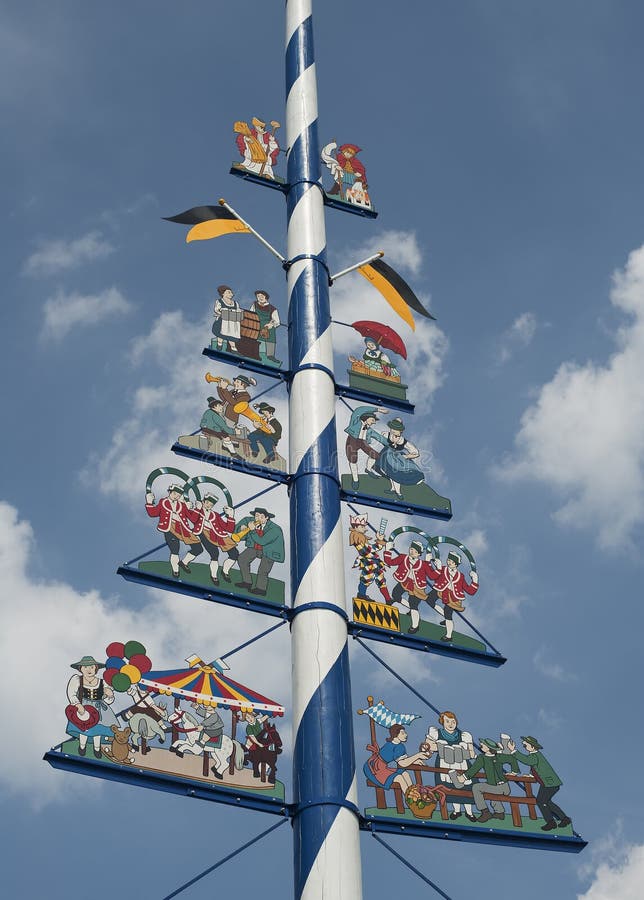 Bavarian Maypole on Viktualienmarkt, Munich, Germany. Symbols of Stock ...