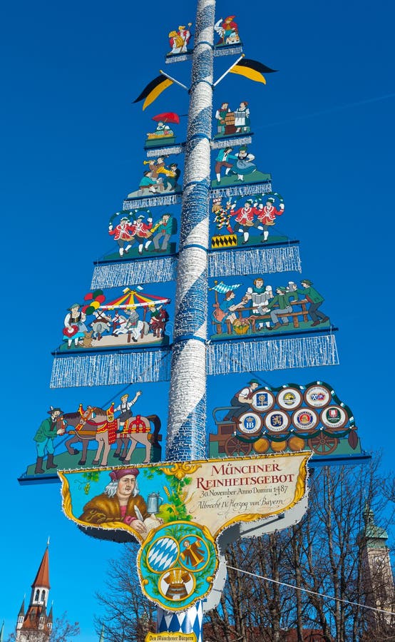 Bavarian Maypole , Viktualien Market, Munich. Stock Image - Image of ...