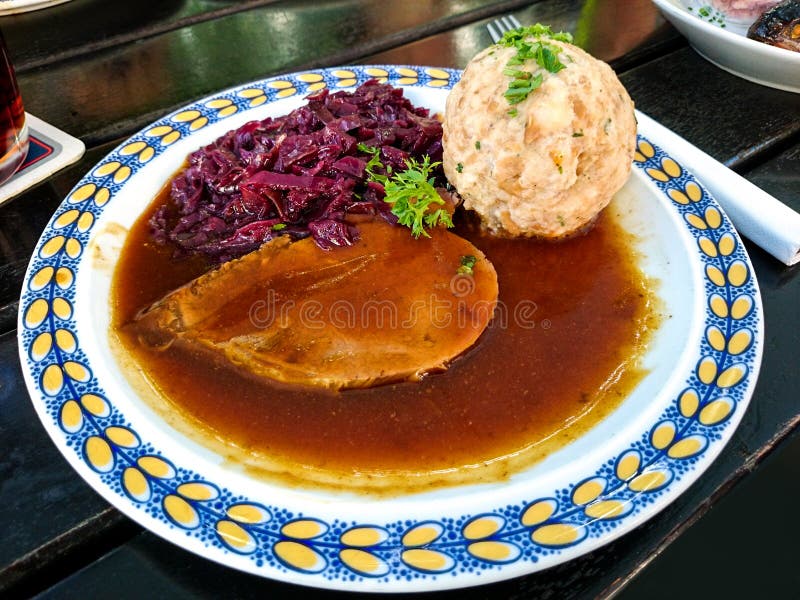 Bavarian Sauerbraten of Beef, Red Cabbage Stock Photo - Image of ...