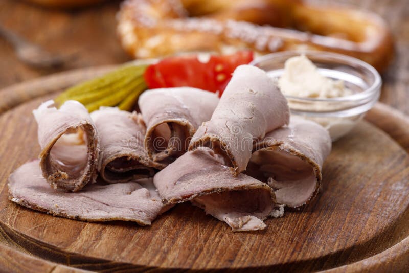 Bavarian sliced cold pork stock image. Image of cured - 199409433