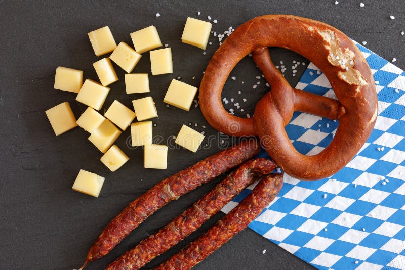 Bavarian Snack with Pretzels Cheese and Crackers Stock Image - Image of ...