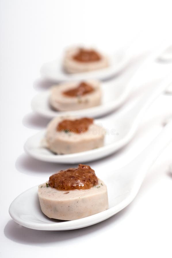 Bavarian Veal Sausage with Sweet Mustard Stock Image - Image of snack ...