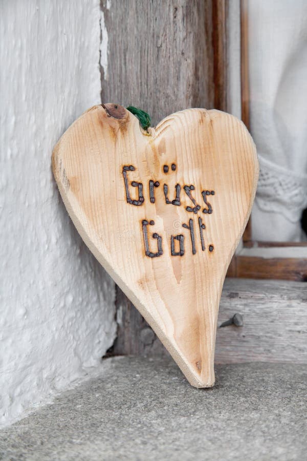 Bavarian Wooden Heart with Hello Text in German Letters. Stock Photo ...