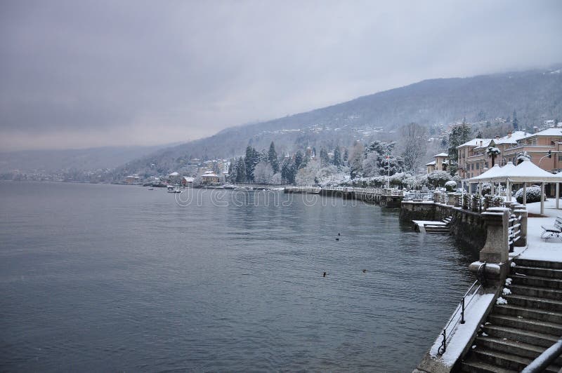 Baveno, Lago Maggiore in Winter Stock Image - Image of snow, season ...