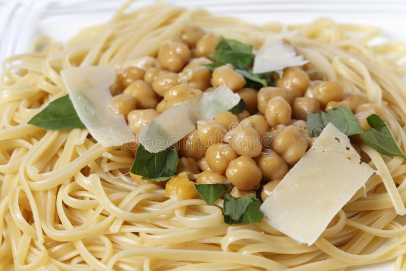 Bavette Pasta and Chickpeas Meal Closeup Stock Photo - Image of italian ...