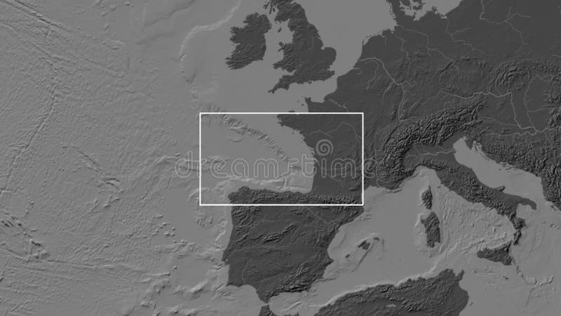 Bay of Biscay. Bilevel Map. Patterson Cylindrical. Close-up Stock Video ...