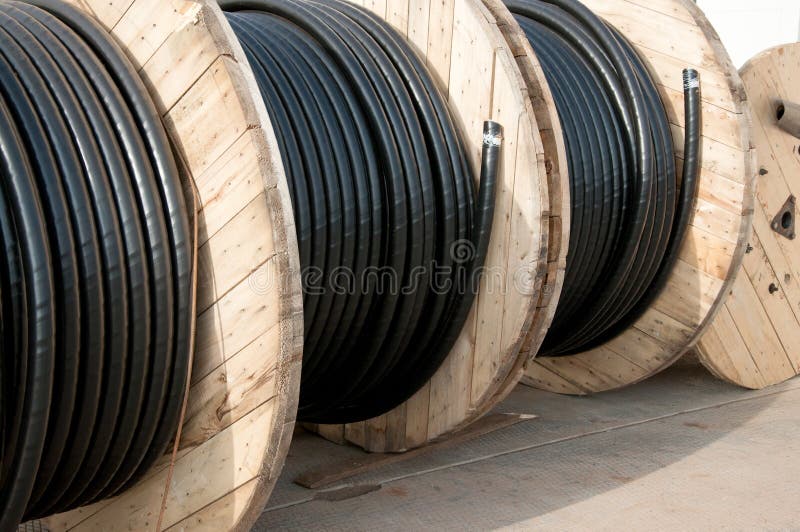A Bay of Black Large Diameter Electric Cable. Electric Tools for ...