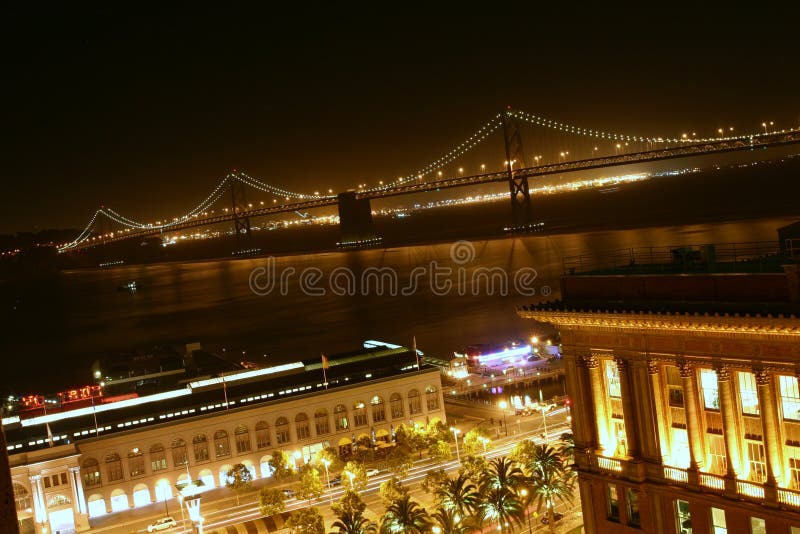 Bay bridge at night stock photo. Image of sunny, pier - 5339516