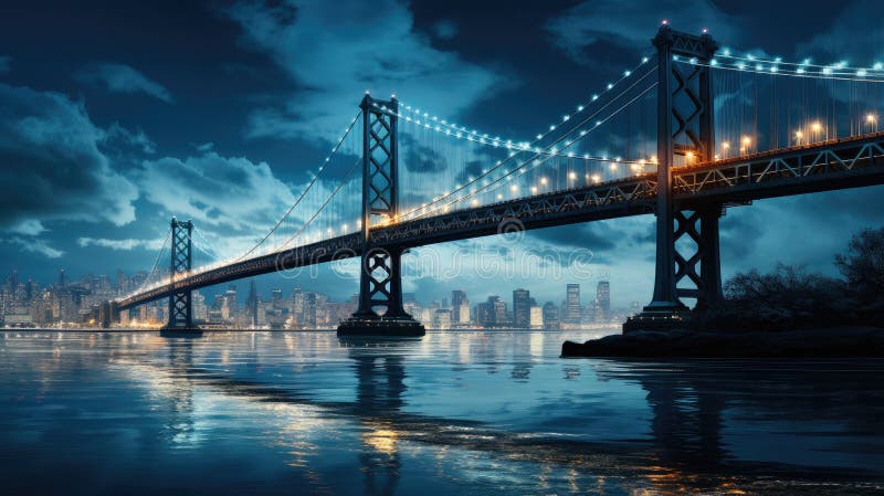 Bay Bridge at Night, Classic View of San Francisco Bay Bridge Stock ...