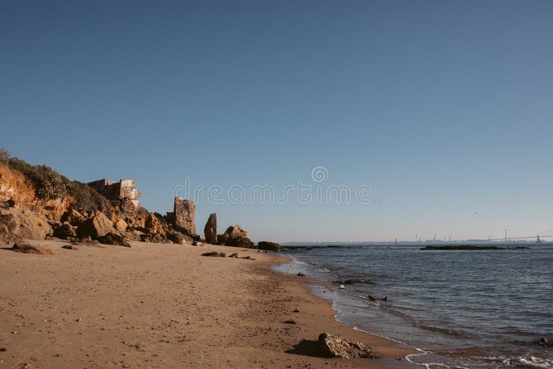 Bay of Cadiz. View of 1812 Constitution Bridge at Cadiz from the Beach ...