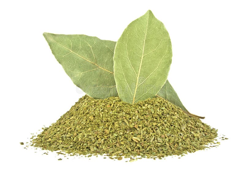 Bay Leaves and Crushed Bay Leaves Isolated on White Background Stock ...