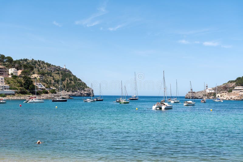 Bay and Marina of Port De Soller, Mallorca, Ballearic Islands, Spain ...