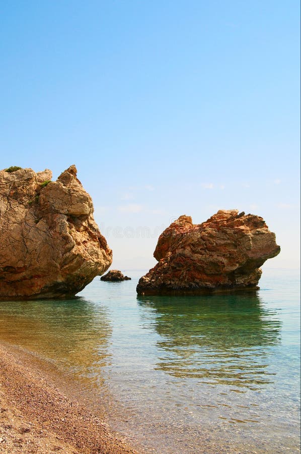 Bay in Mediterranean Sea and Tall Cliffs. Stock Image - Image of sand ...