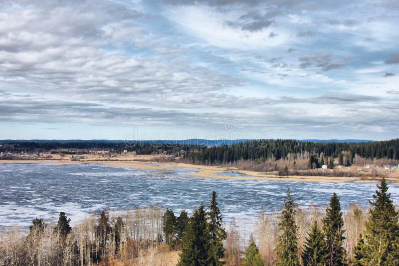 Bay with melting ice stock photo. Image of tree, river - 235889530