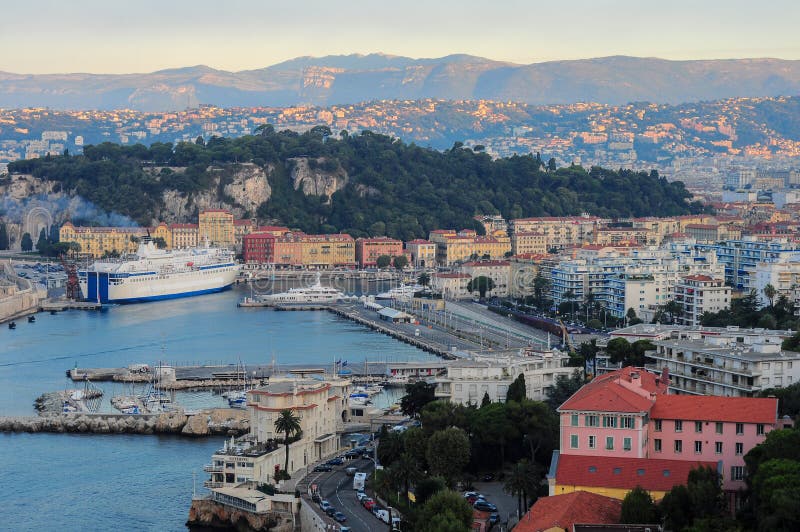 Bay of Nice with Yachts and Ferry Editorial Stock Image - Image of ...