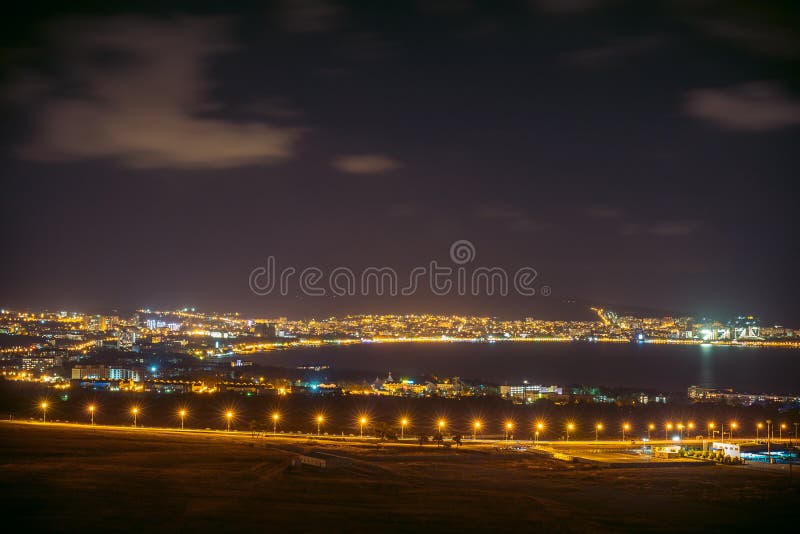 Bay of the Night Gelendzhik, View from the Thin Cape, Night Resort Town ...