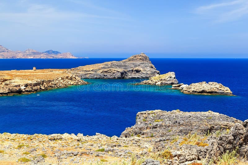 Bay among Rocks and Mountains, Greece Lindos Rhodes Stock Image - Image ...